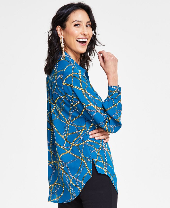 I.N.C. International Concepts Women's Printed Covered-Placket Tunic Top ...