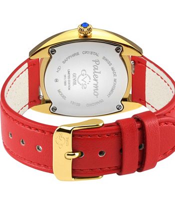 GV2 by Gevril Women's Palermo Swiss Quartz Red Faux Leather Watch 35mm ...