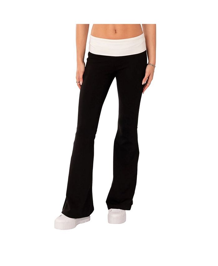 Edikted Women's Contrast Fold Over Flared Leggings - Macy's