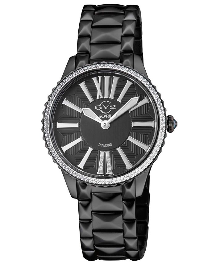 GV2 by Gevril Women's Siena Swiss Quartz Black Stainless Steel Watch ...