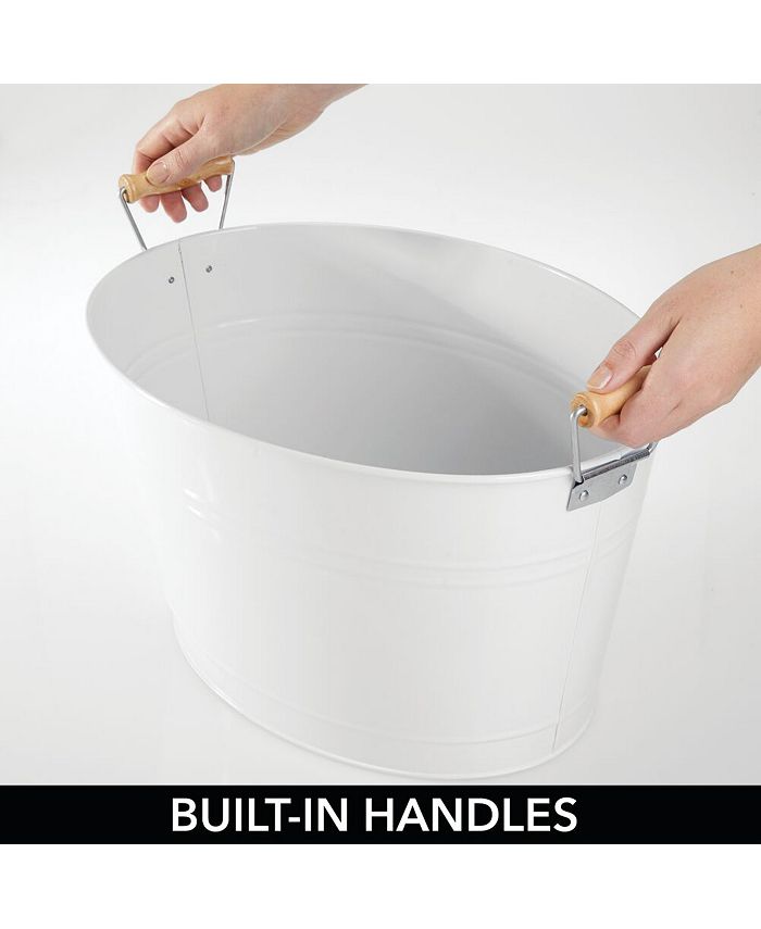 mDesign Large Metal 4.75 Gal. Beverage Tub Cooler, Bamboo Handles, 2 ...