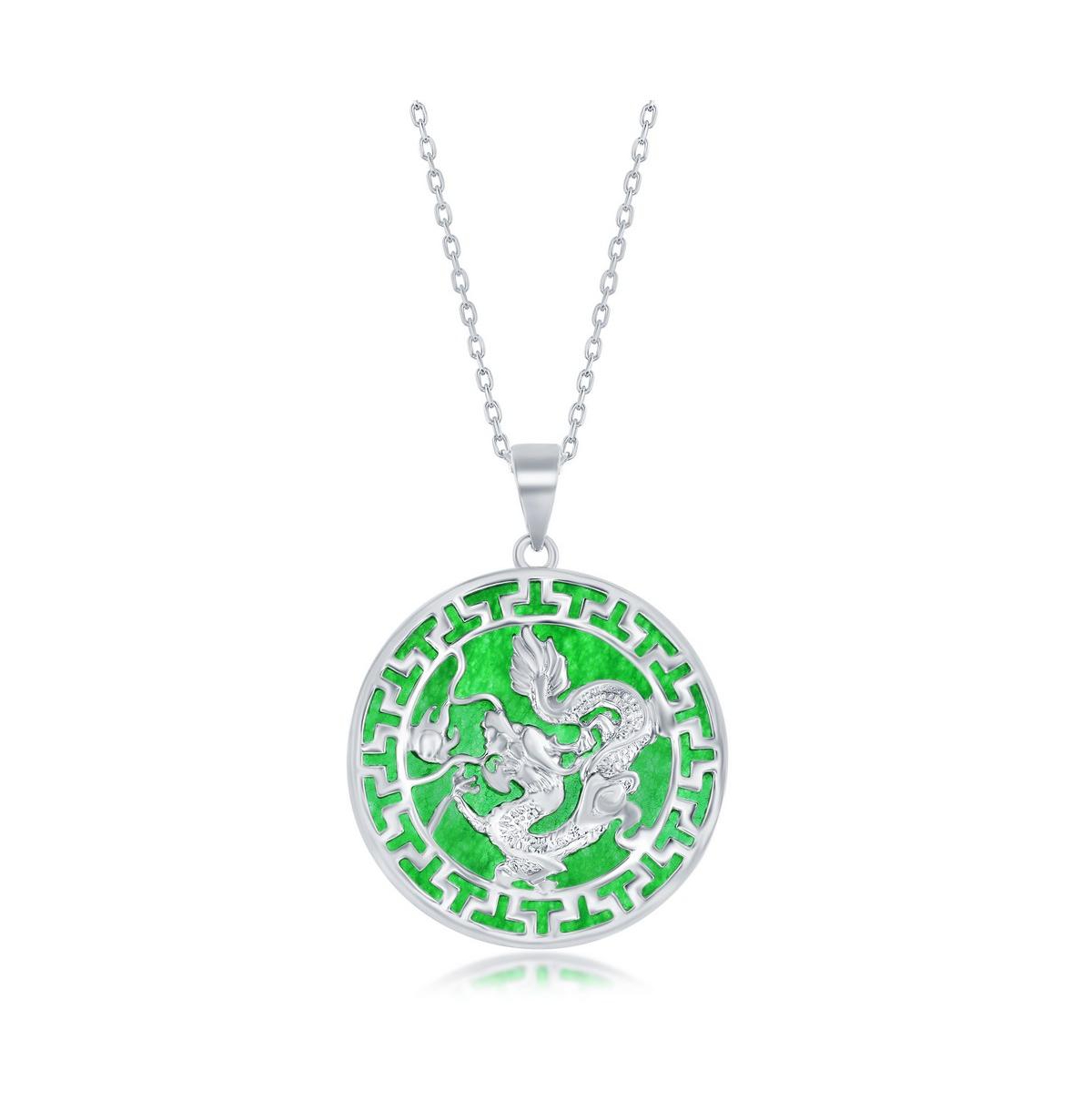Click here for Sterling Silver Round w/ Dragon Design Jade Neckla... prices