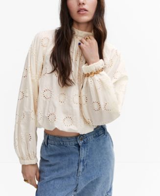 MANGO Women's Openwork Embroidered Blouse - Macy's