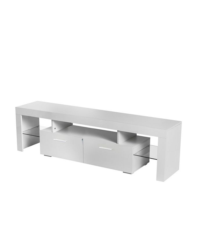 Simplie Fun White Modern TV Stand with LED Lights, high glossy front TV ...