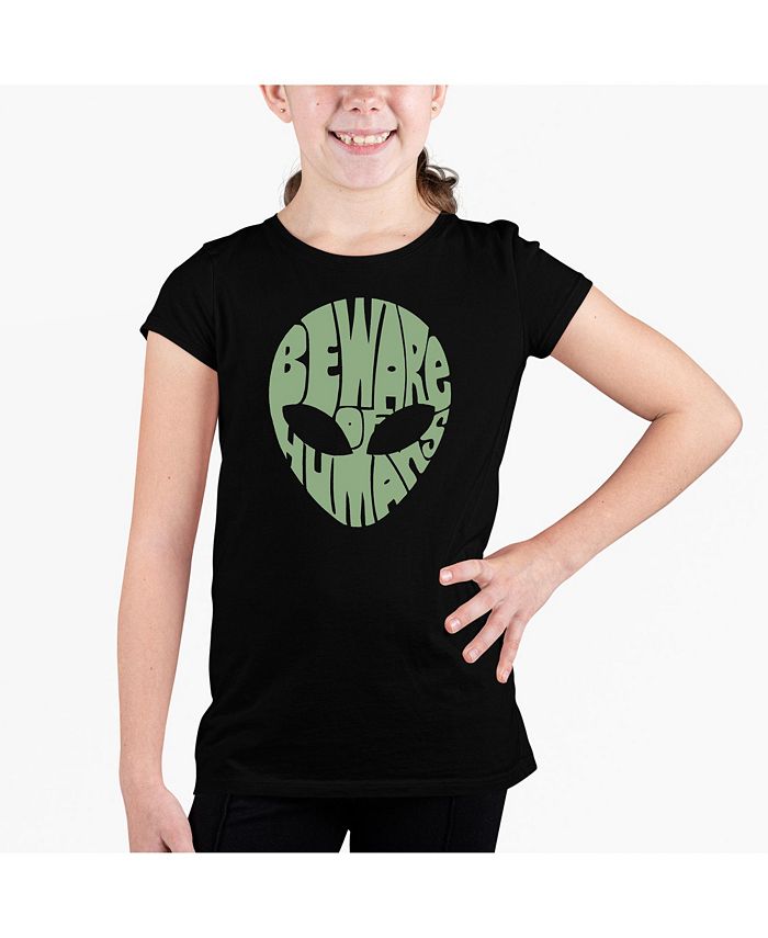 LA Pop Art Big Girl's Word Art T-shirt - Beware of Humans - Macy's
