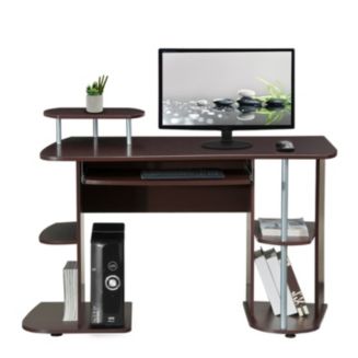 Simplie Fun Complete Computer Workstation Desk With Storage, Chocolate ...