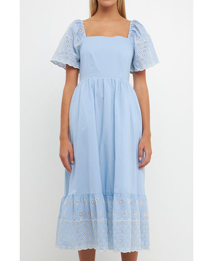 English Factory Women's Embroidered Midi with Scalloped Hem Dress - Macy's