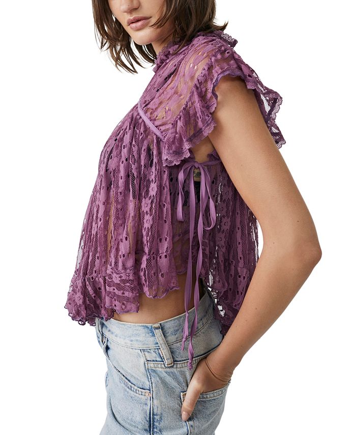 Free People Women's Lucea Flutter-Sleeve Lace Top - Macy's