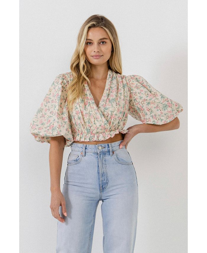 Free the Roses Women's Floral Embroidered Blouson Top - Macy's