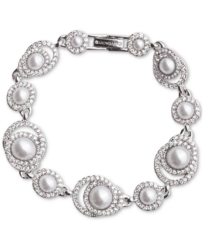 Givenchy Silver-Tone Pavé & Imitation Pearl Circle Flex Bracelet - Macy's