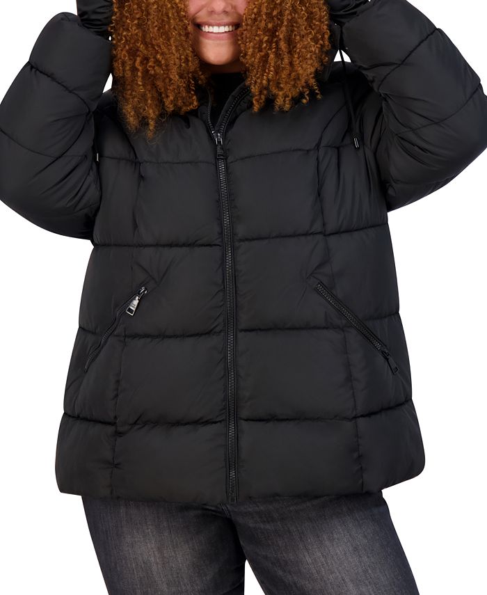 Steve Madden Juniors' Trendy Plus Size Faux-Fur-Lined Hooded Puffer ...