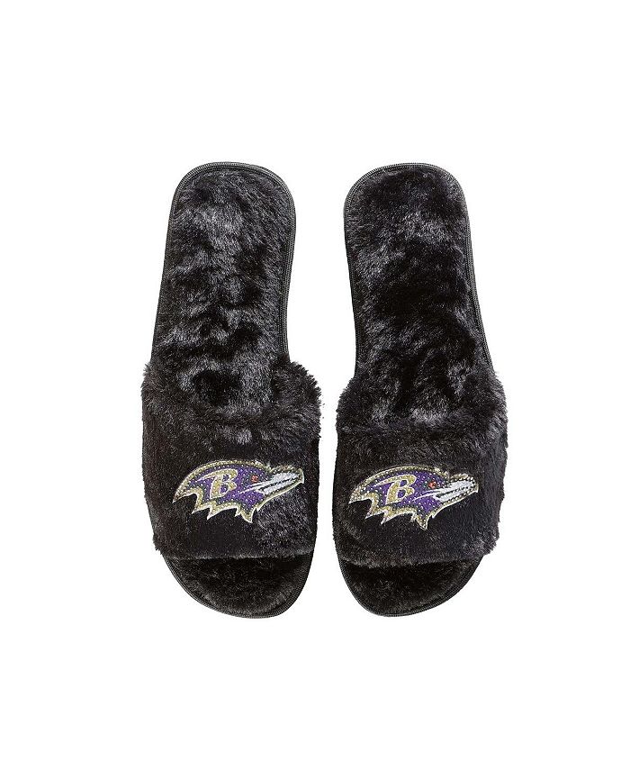 FOCO Women's Black Baltimore Ravens Rhinestone Fuzzy Slippers - Macy's
