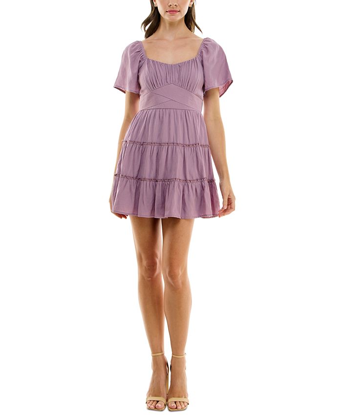 Trixxi Juniors' Emma Puff-Sleeve Fit & Flare Dress - Macy's