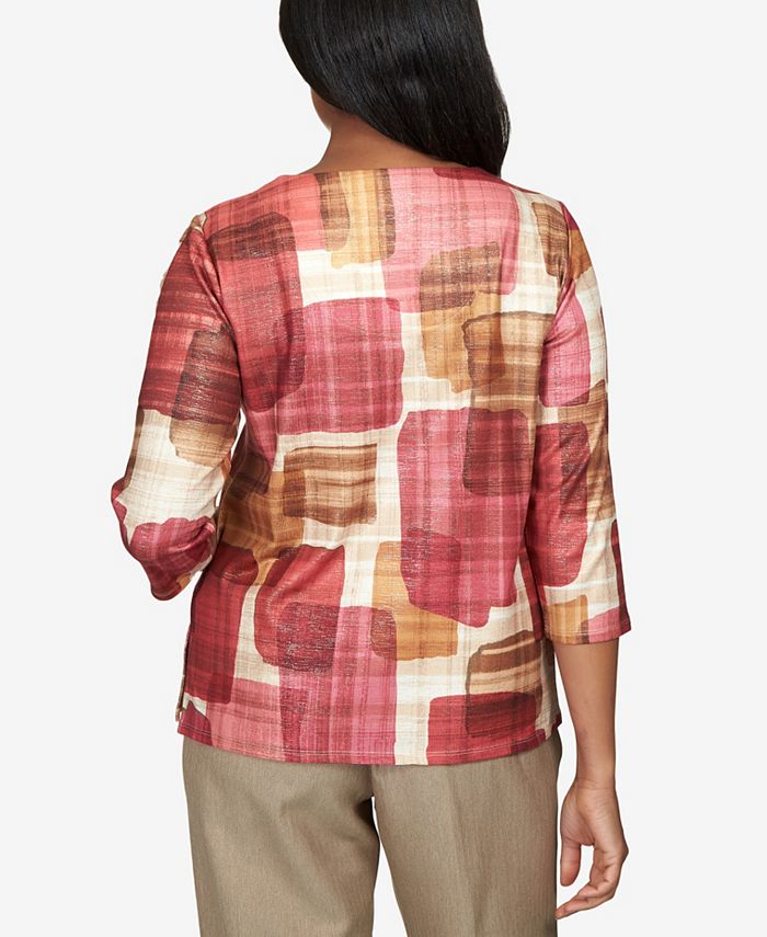 Alfred Dunner Women's Mulberry Street Texture Colorblock Split Neck Top ...