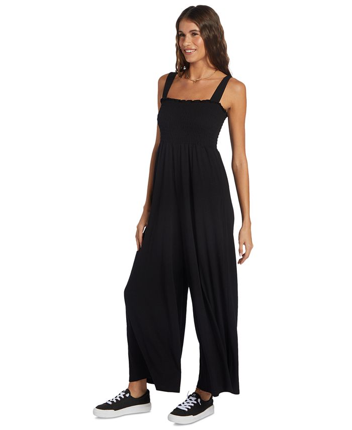 Roxy Juniors' Just Passing By Smocked-Top Wide-Leg Jumpsuit - Macy's