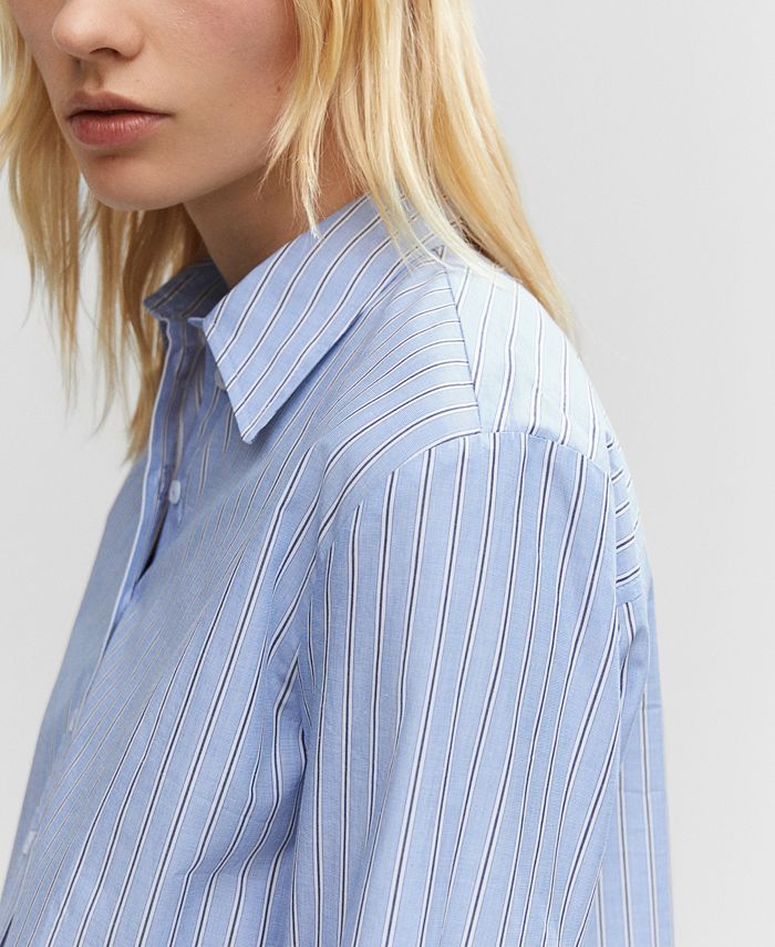 MANGO Women's Striped Cropped Shirt - Macy's