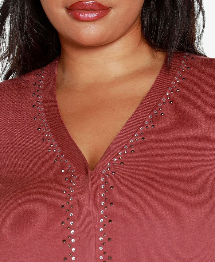 Belldini Black Label Plus Size Rhinestone Embellished Cardigan Sweater ...