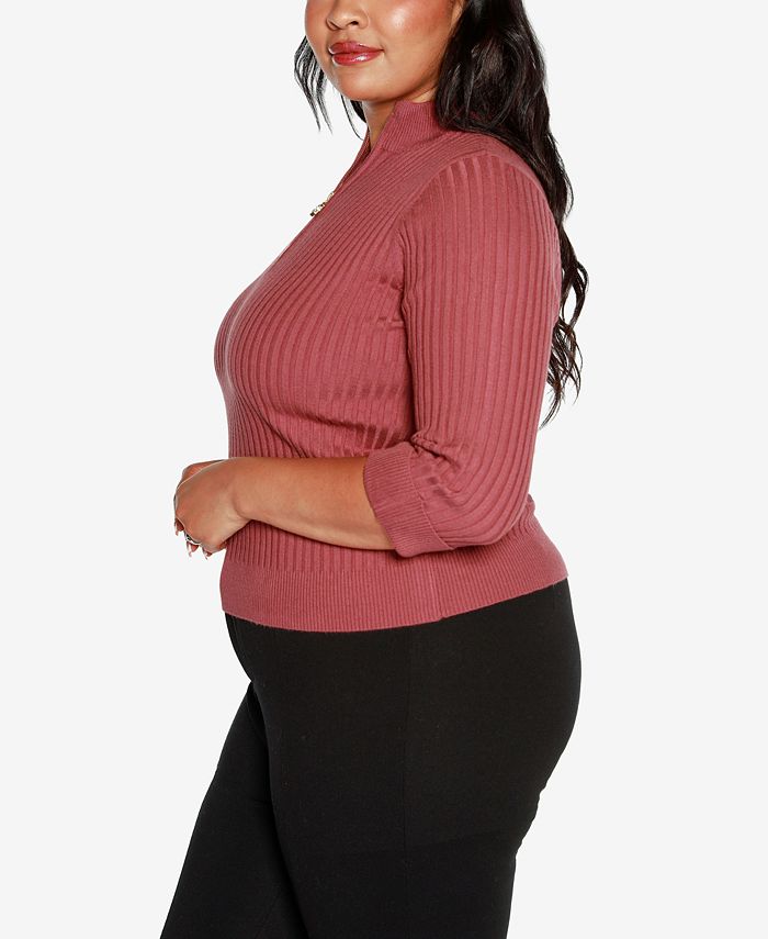 Belldini Black Label Plus Size Ribbed Quarter-Zip Sweater - Macy's