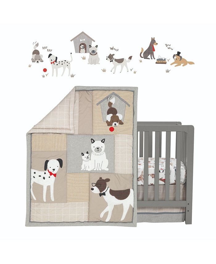 Lambs & Ivy Bow Wow Gray/Tan Dog/Puppy Nursery 4-Piece Baby Crib ...