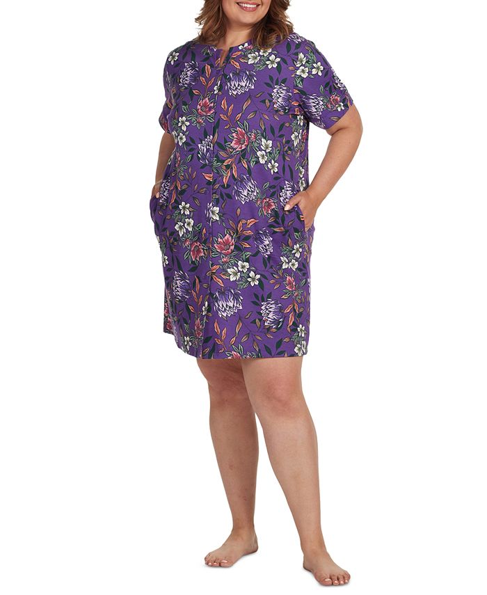 Miss Elaine Plus Size Floral Short-Sleeve Gripper Robe - Macy's