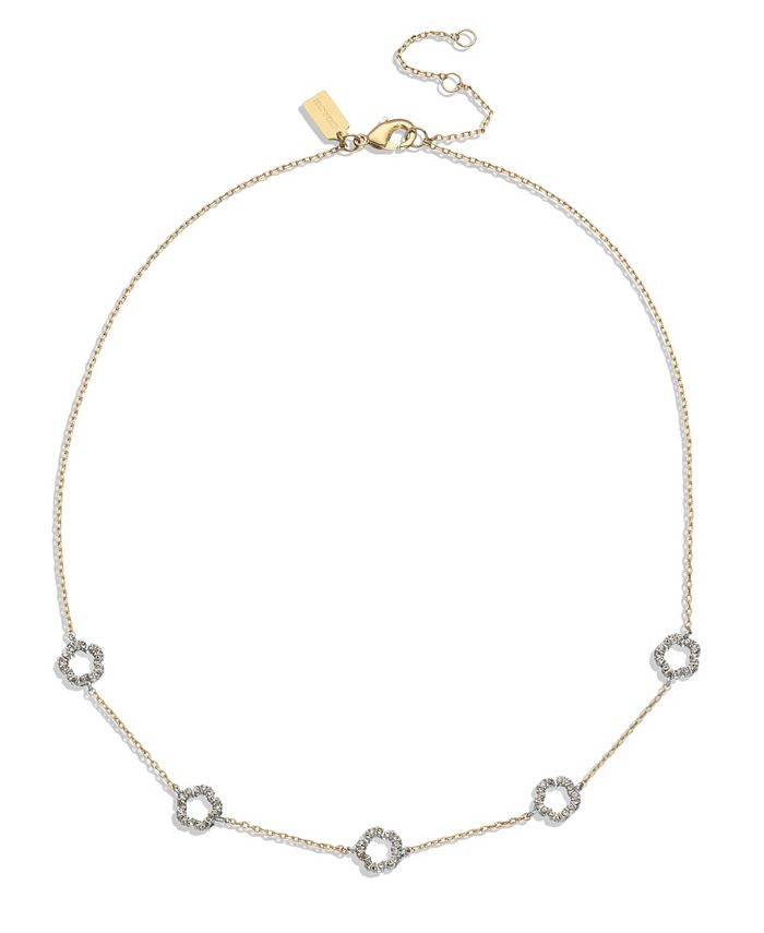 COACH Faux Stone Signature Pave Tea Rose Necklace - Macy's