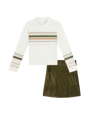 Beautees Big Girls Rib Long Sleeve Stripe Top and Knit Corduroy Skirt ...