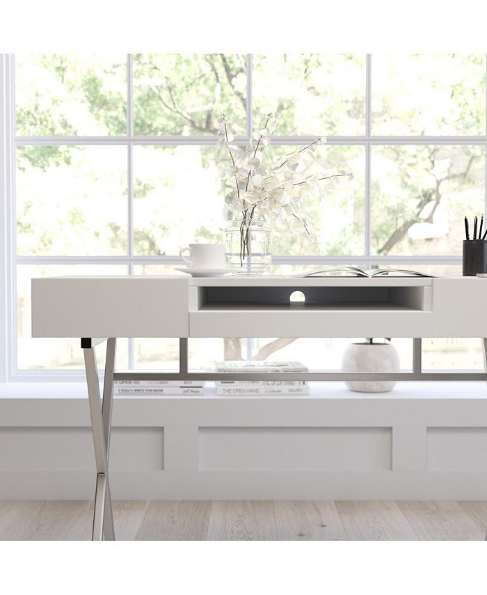 MERRICK LANE Rhodes Computer Desk Contemporary Writing Desk With Metal ...