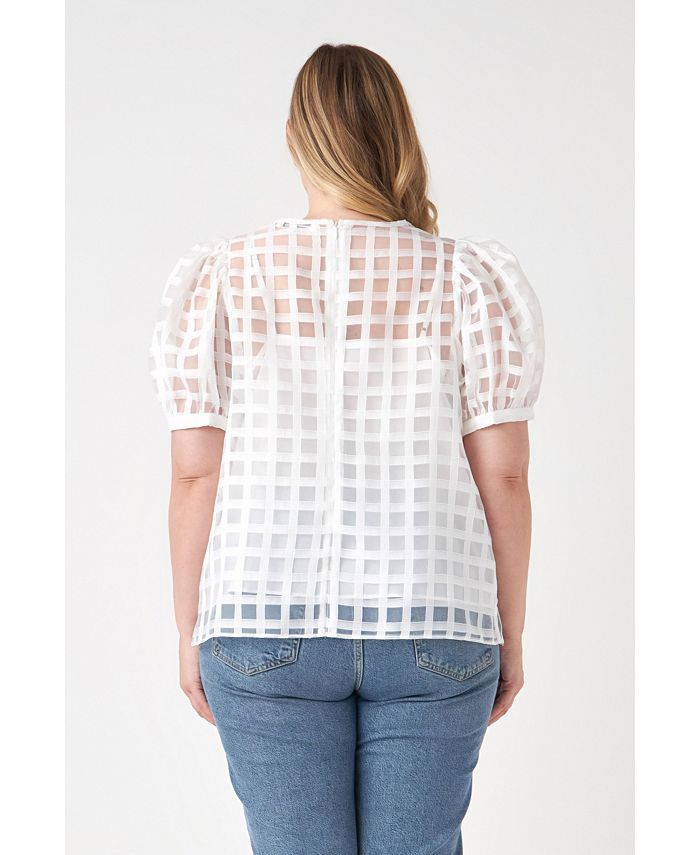 English Factory Plus Size Plaid See Through Top - Macy's