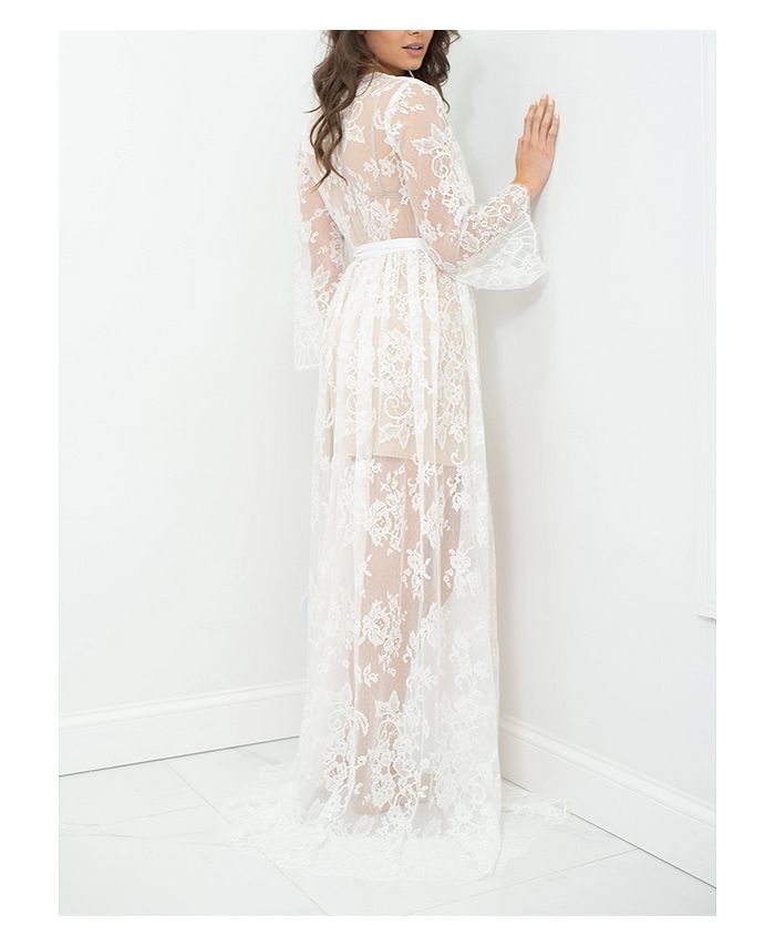 Le Laurier Bridal Women's Lace Long Robe - Sweep Train - Lace ...