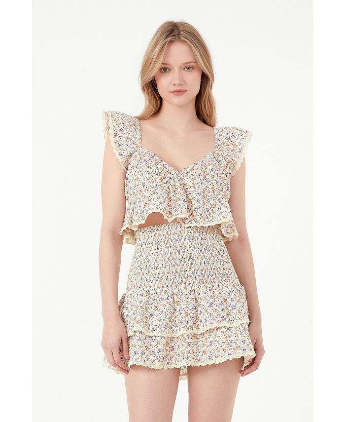 Free the Roses Women's Embroidered Ruffled Bandeau Top - Macy's