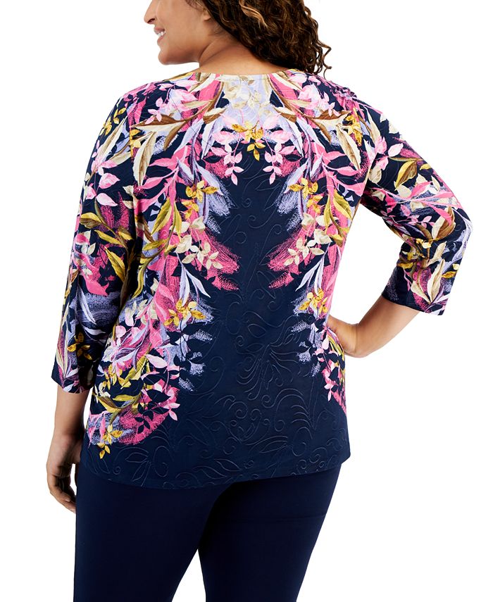 Jm Collection Plus Size 34 Sleeve Scoop Neck Jacquard Top Created For