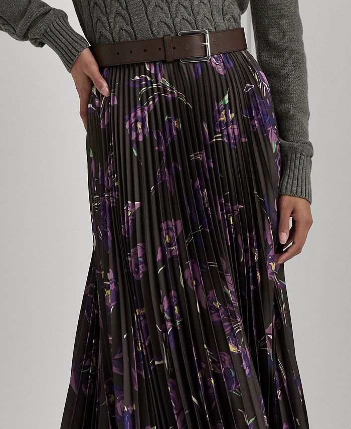 Lauren Ralph Lauren Women's Floral Pleated Satin Charmeuse Skirt - Macy's