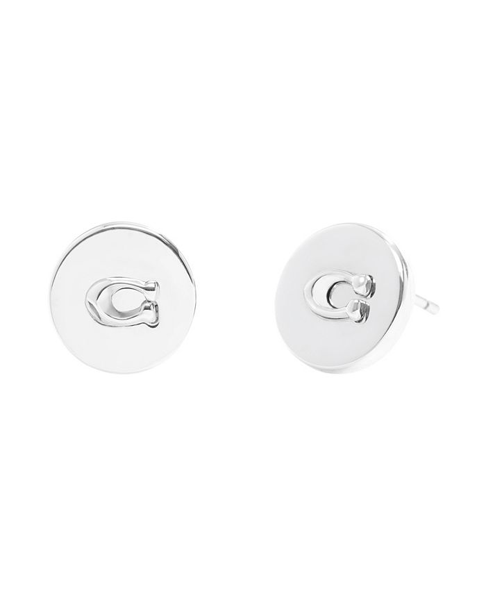 COACH Rhodium Signature Coin Sculpted C Stud Earrings - Macy's
