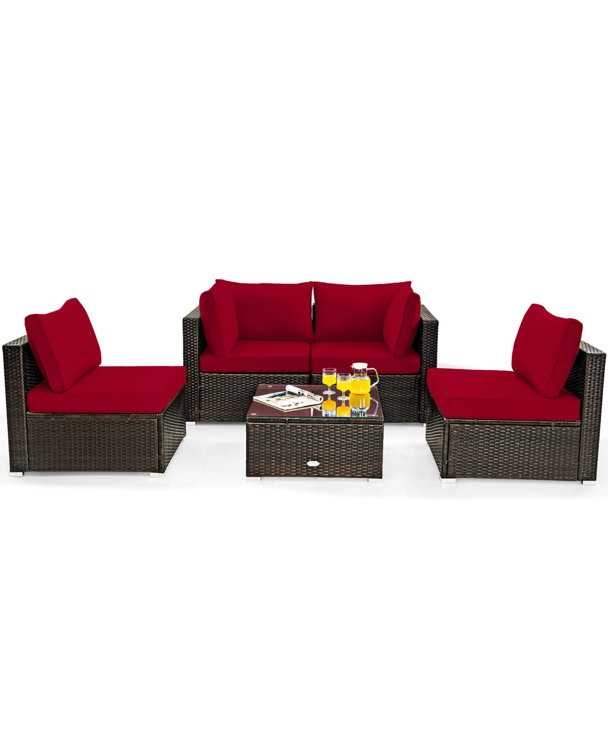 Click here for 5PCS Patio Rattan Furniture Set Cushioned Sofa Cha... prices