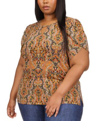 Michael Kors Plus Size Chain Petal-Sleeve Top - Macy's