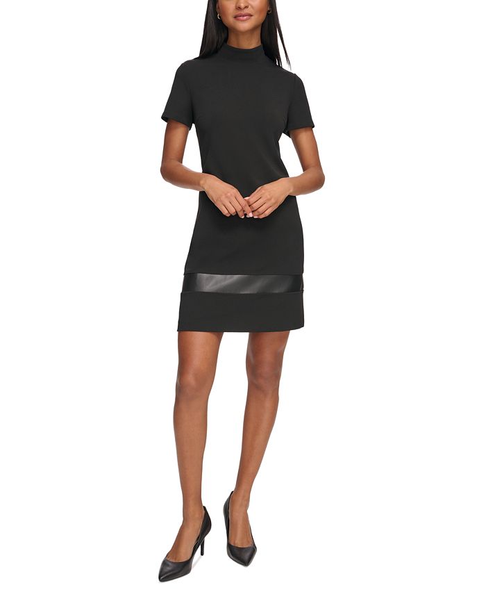 KARL LAGERFELD PARIS Women's Faux-Leather-Trim Sheath Dress - Macy's