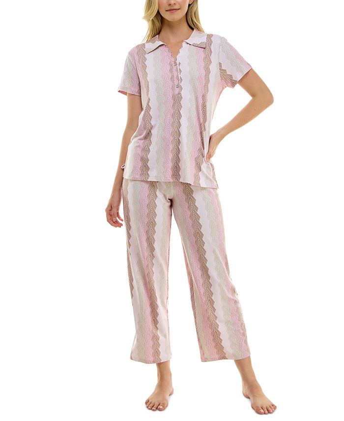 Roudelain Women's 2-Pc. Printed Notched-Collar Pajamas Set - Macy's