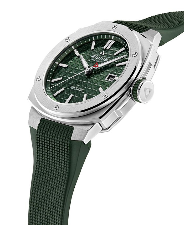 Alpina Men's Swiss Automatic Alpiner Green Rubber Strap Watch 41mm - Macy's