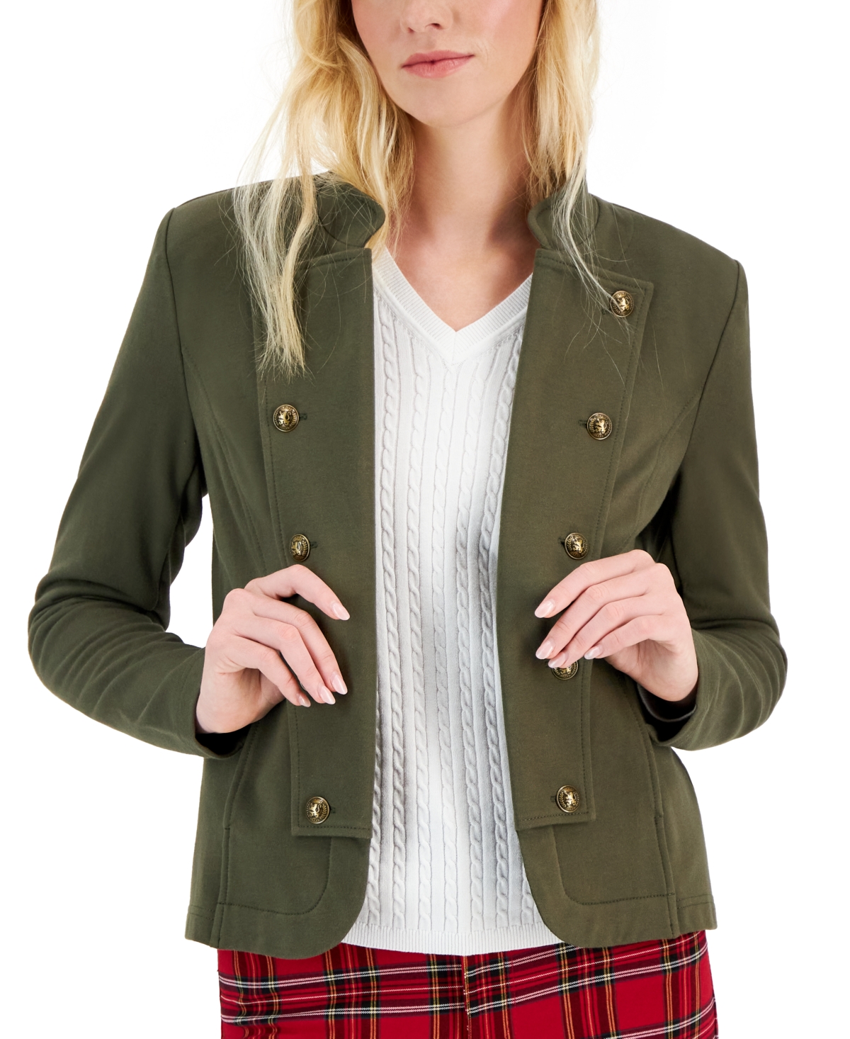 Click here for Tommy Hilfiger Womens Military Band Jacket - Thyme prices
