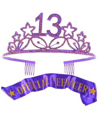 13th Birthday Sash and Tiara Set for Girls - Glitter Sash with Stars ...