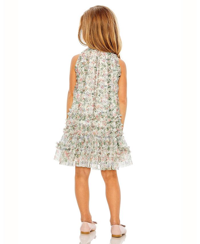 Mac Duggal Little Girls Mesh Floral Print A-Line Dress - Macy's