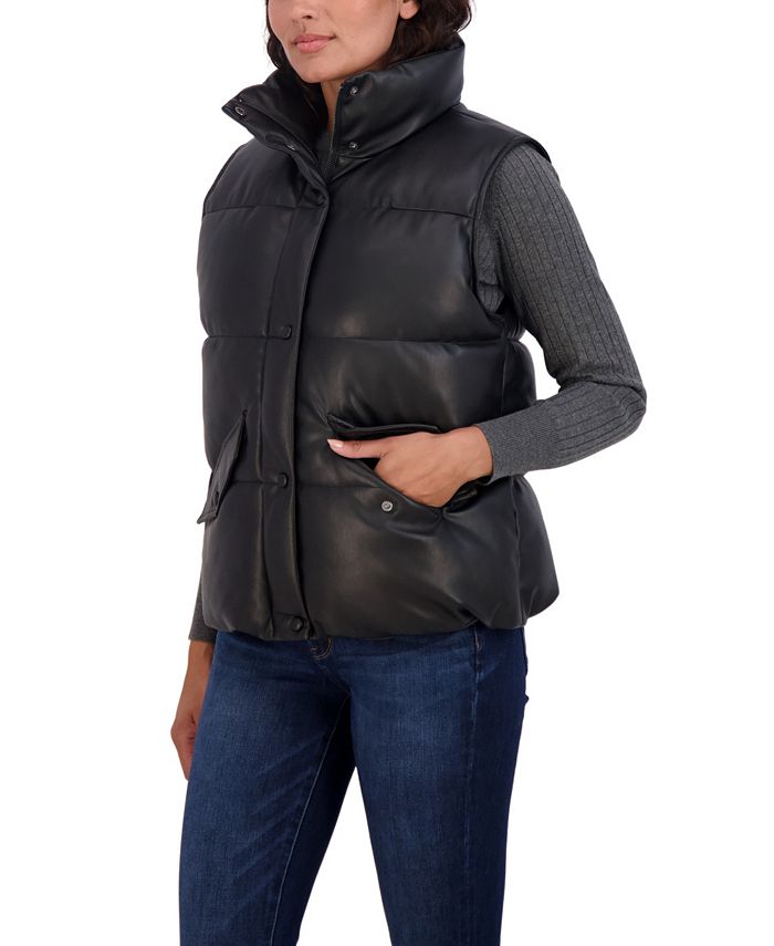 Sebby Collection Women's Faux Leather Puffer Vest - Macy's