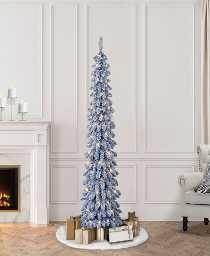Puleo 6' Pre-Lit Flocked Artificial Alpine Pencil Tree - Macy's