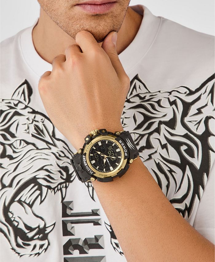 Plein Sport Men's Combat Black Silicone Strap Watch 50mm - Macy's