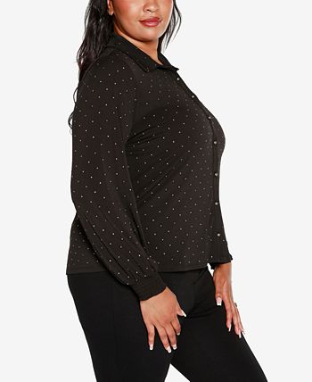 Belldini Black Label Plus Size Embellished Button-Front Top - Macy's