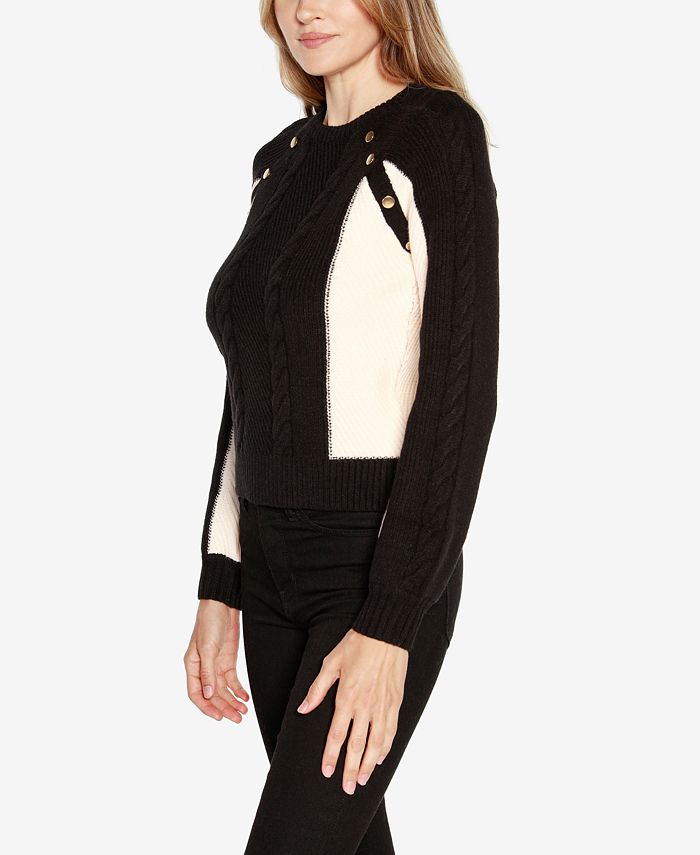 Belldini Black Label Women's Colorblock Cable Knit Sweater - Macy's