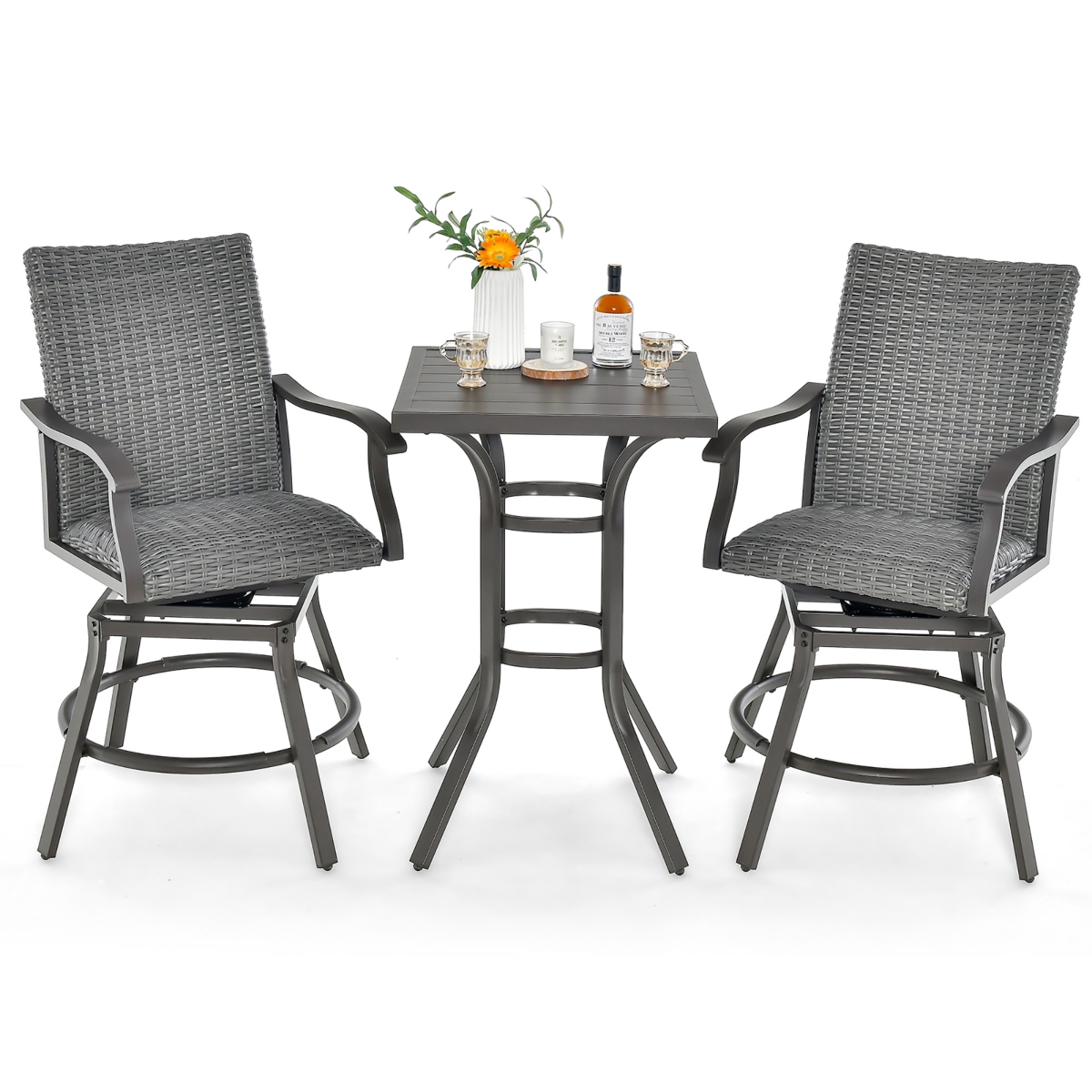 Click here for 3PCS Patio Rattan Bar Table Stools Set Aluminum 36... prices