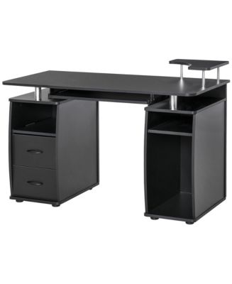 HOMCOM Multi-Function Computer Desk Home Office Workstation with Keyboard Tray, Elevated Shelf ...