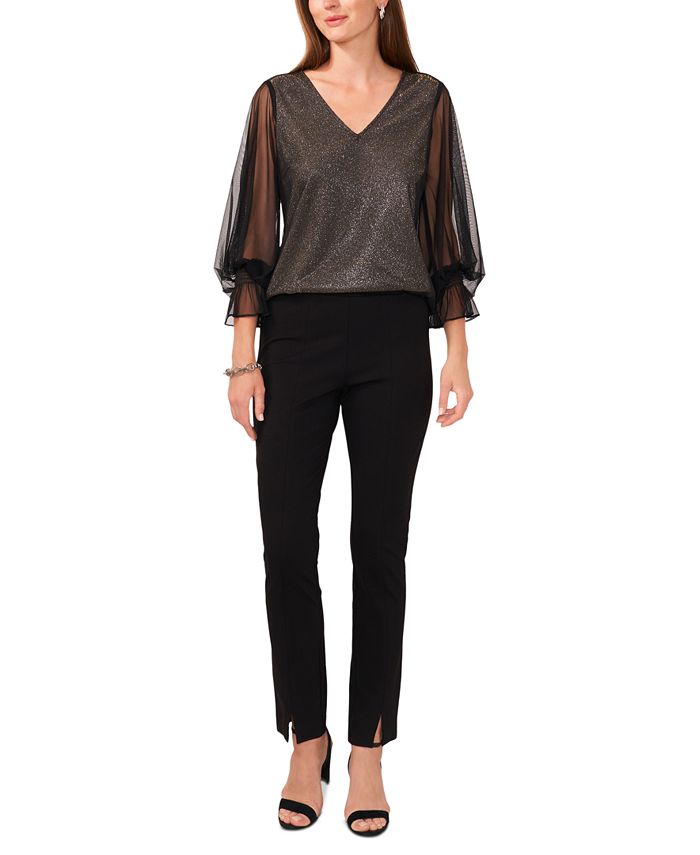 MSK Women's V-Neck Metallic Long-Sleeve Top - Macy's