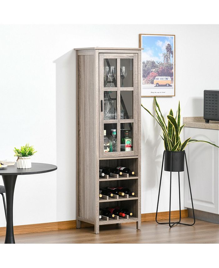HOMCOM Wine Cabinet Bar Display Cupboard w/ Glass Door and 3 Cubbies ...